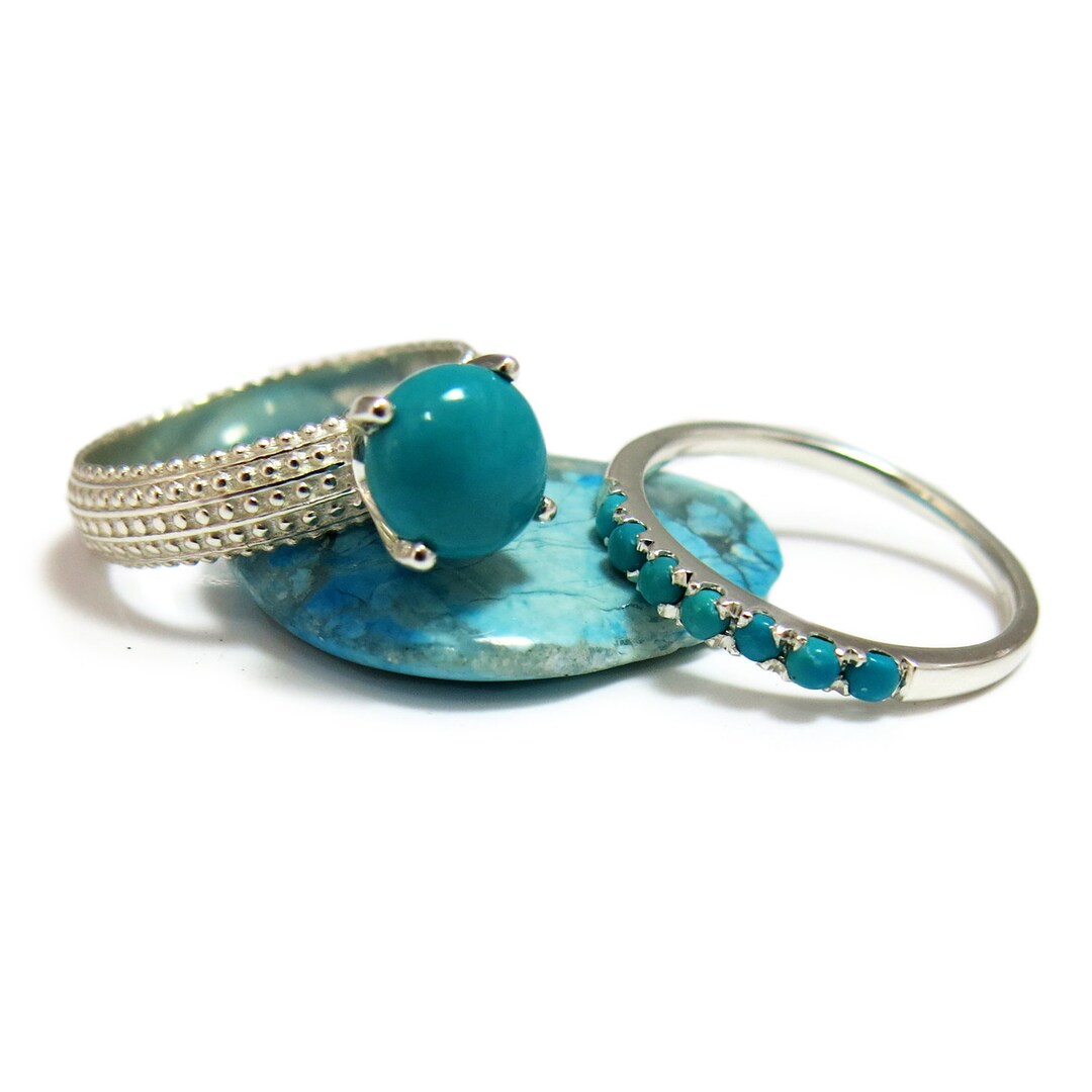 Turquoise Wedding Ring Set, Turquoise Wedding Ring, Boho Wedding Set ...