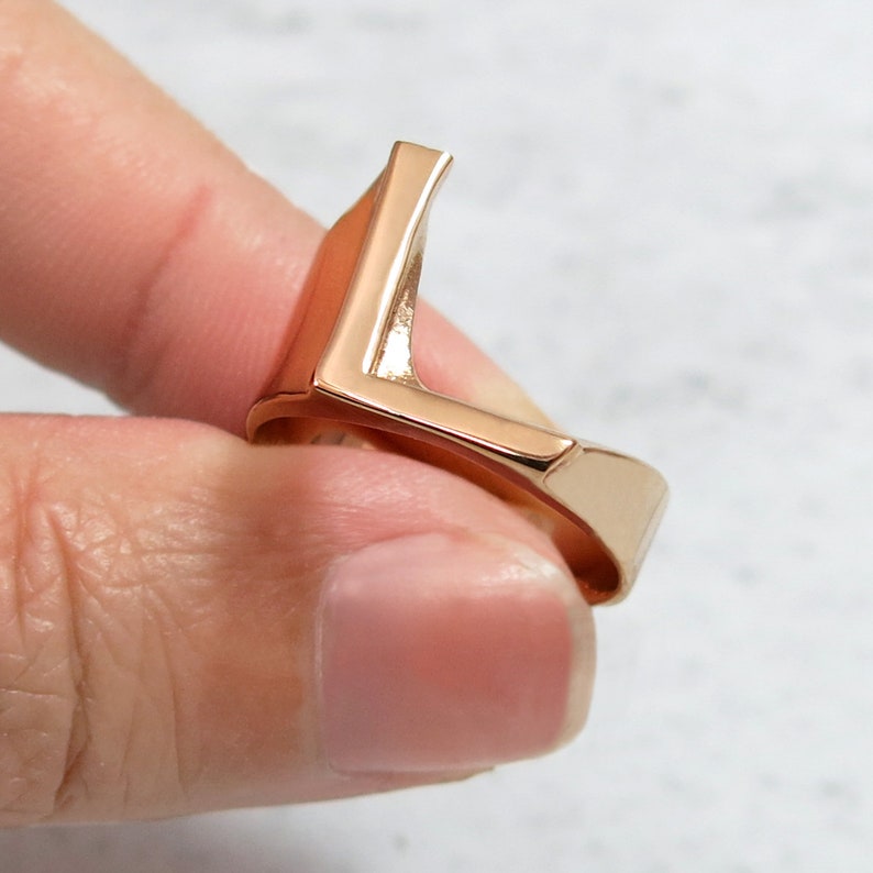 Rose Gold Initial Ring, Rose Gold Letter Ring, 14K Gold Initial Ring ...