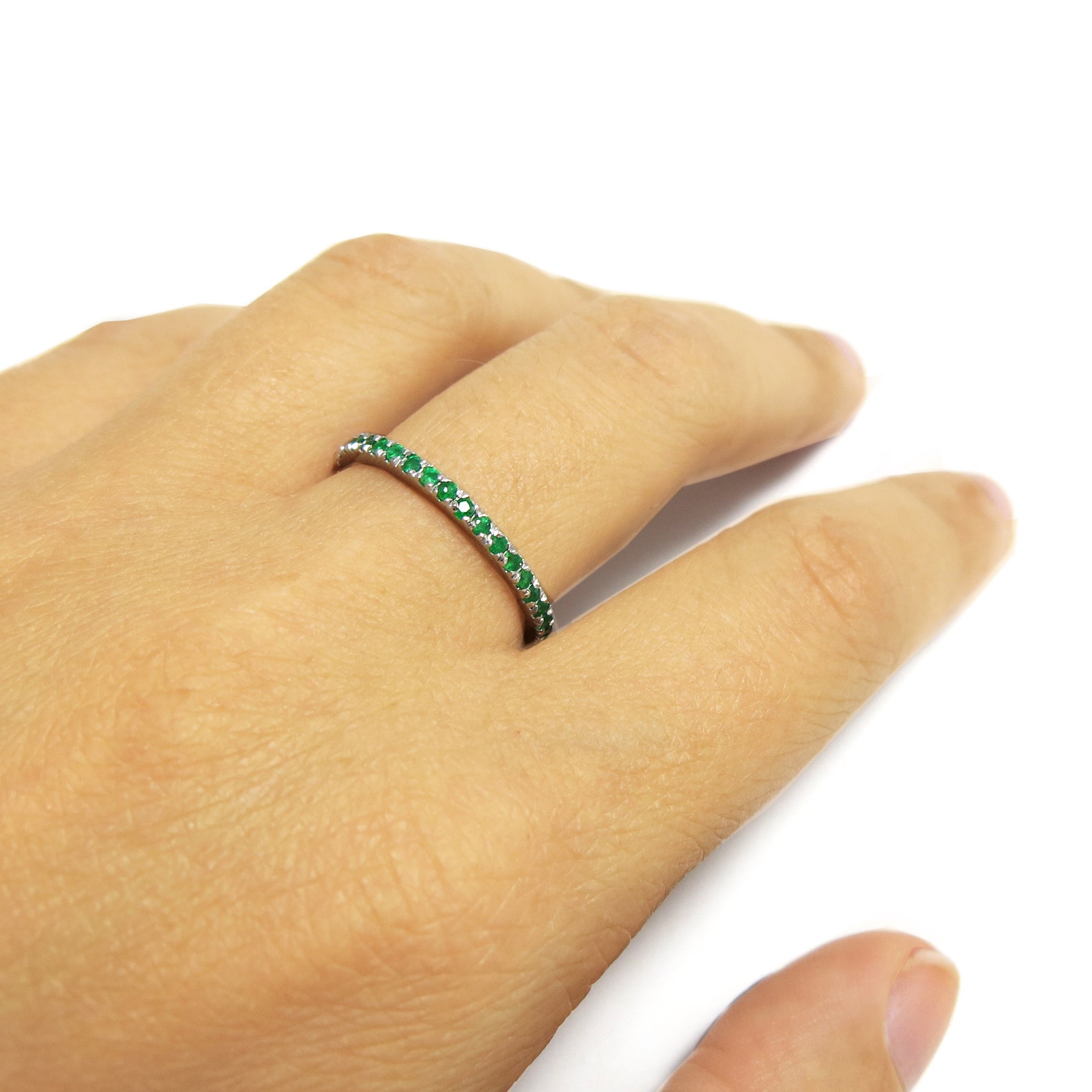Stackable Gemstone Ring Anniversary Band Emerald Jewelry - Etsy