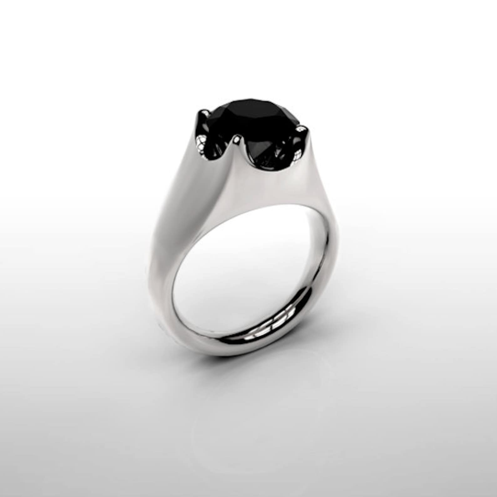 Black Solitaire Ring Black Silver Ring Personalized Silver - Etsy