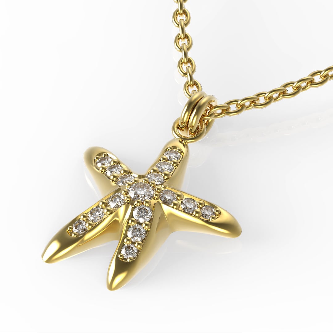 Starfish Necklace, Beach Wedding Necklace, Diamond Starfish Necklace ...