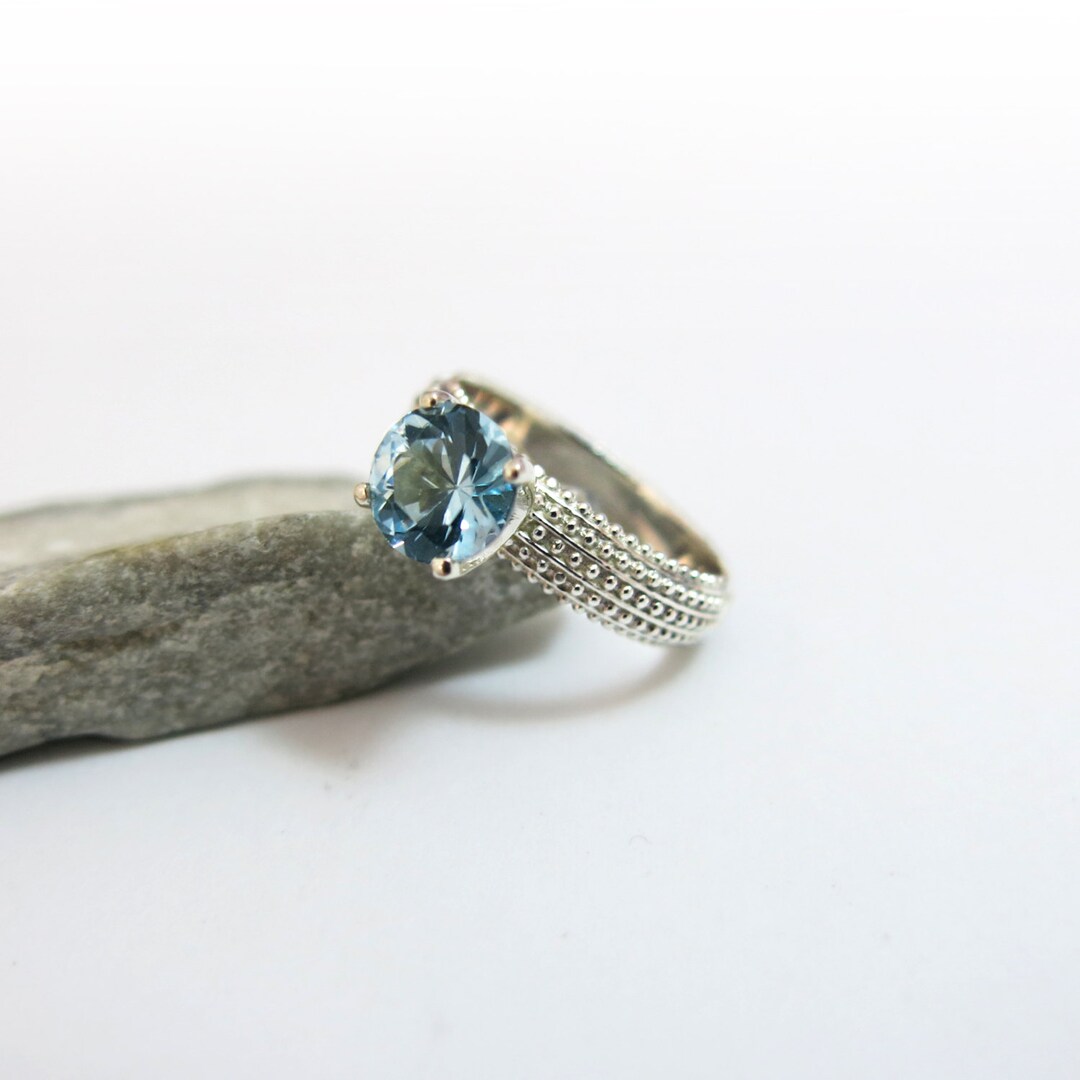 Birthstone Engagement Ring, Blue Gem Ring, Blue Anniversary Ring ...