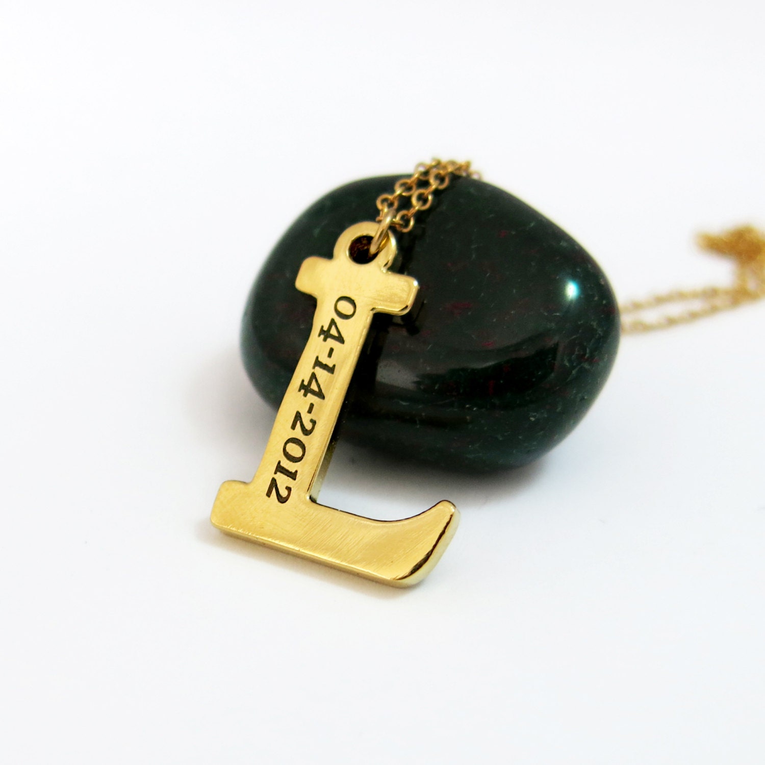 Gold Initial Necklace, Engraved Initial Necklace, Personalized Initial ...