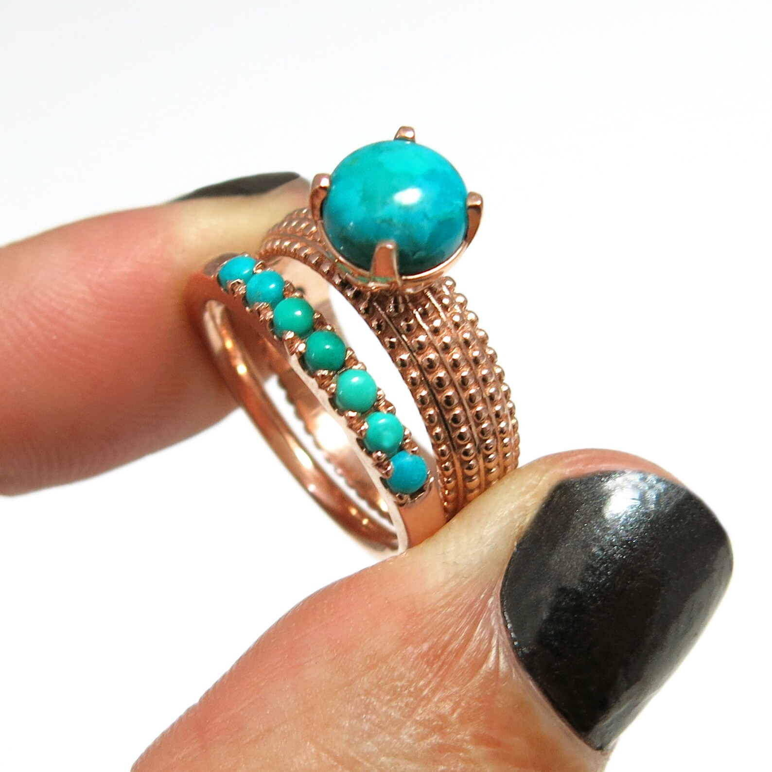 Turquoise Ring Set Boho Wedding Rings Turquoise Wedding Ring | Etsy