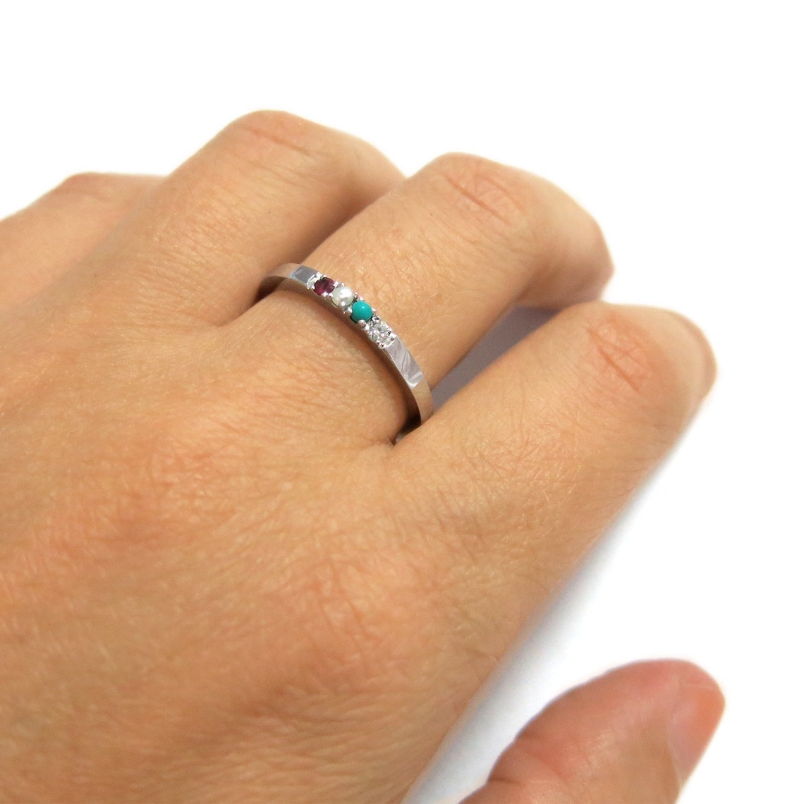 Stackable Birthstone Ring Gold Birthstone Ring 4 Birthstone - Etsy