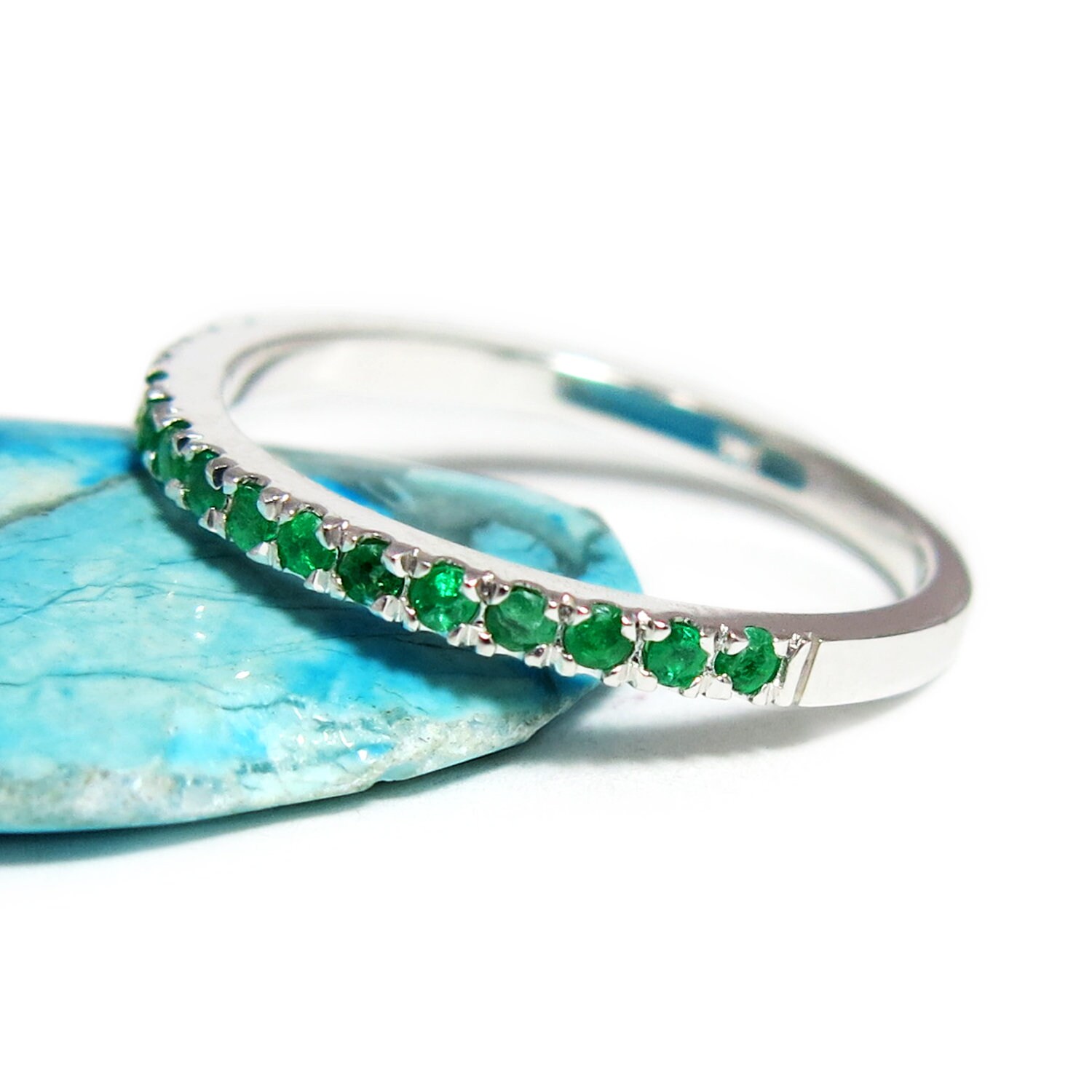 Stackable Gemstone Ring Anniversary Band Emerald Jewelry | Etsy