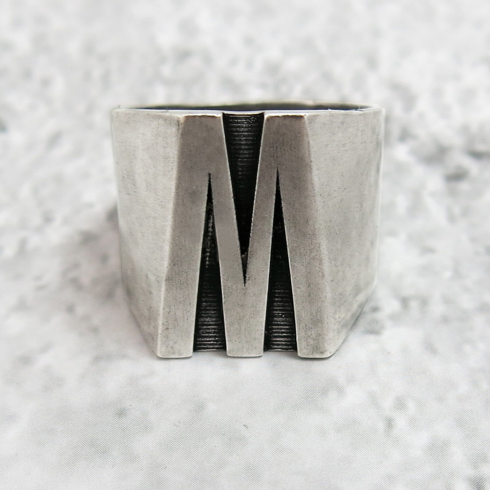 Initial Ring Silver Letter Ring Chunky Initial Ring M Ring - Etsy