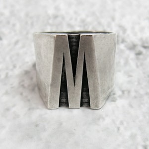 Initial Ring, Silver Letter Ring, Chunky Initial Ring, M Ring, Man ...