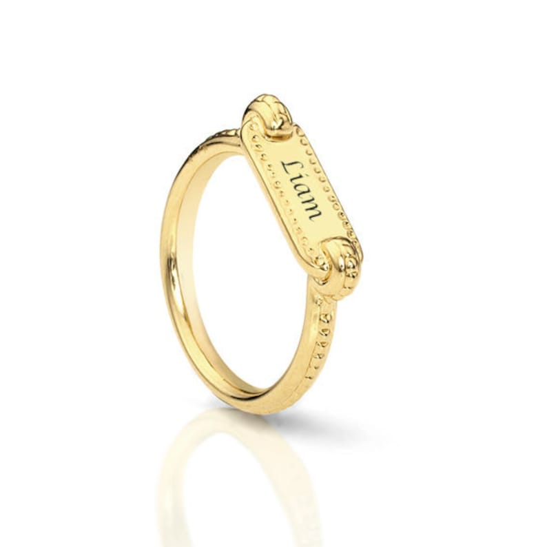 Nameplate Ring Personalized 14K Gold Ring Engraved ring | Etsy
