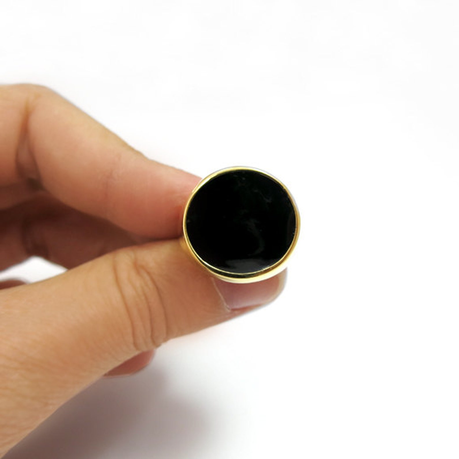 Gold and Black Ring, Circle Ring, Black Statement Ring, Pinky Ring ...