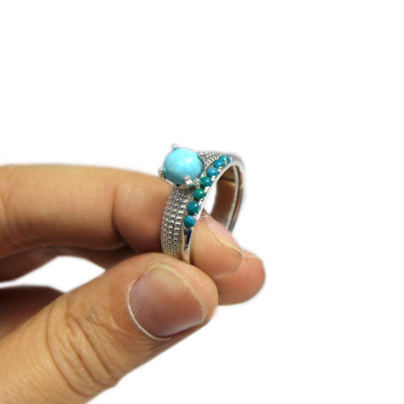 Turquoise Ring, December Birth Ring, Eternity Turquoise Ring, Turquoise ...