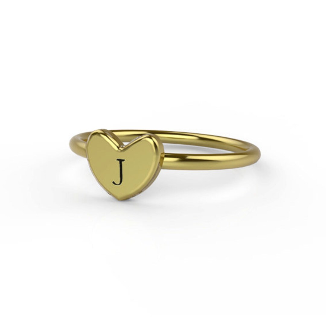 Gold Heart Ring, Monogram Ring, Love Ring, Letter Ring, Personalized ...