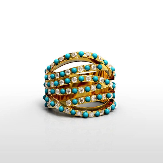 Turquoise Ring Gold Gemstone Ring Turquoise Statement Ring - Etsy