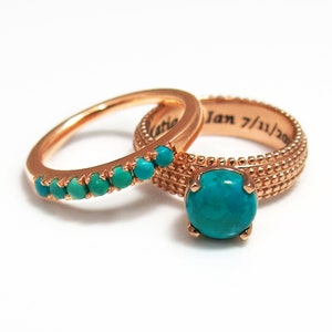 Turquoise Ring Set, Boho Wedding Rings, Turquoise Wedding Ring Set ...