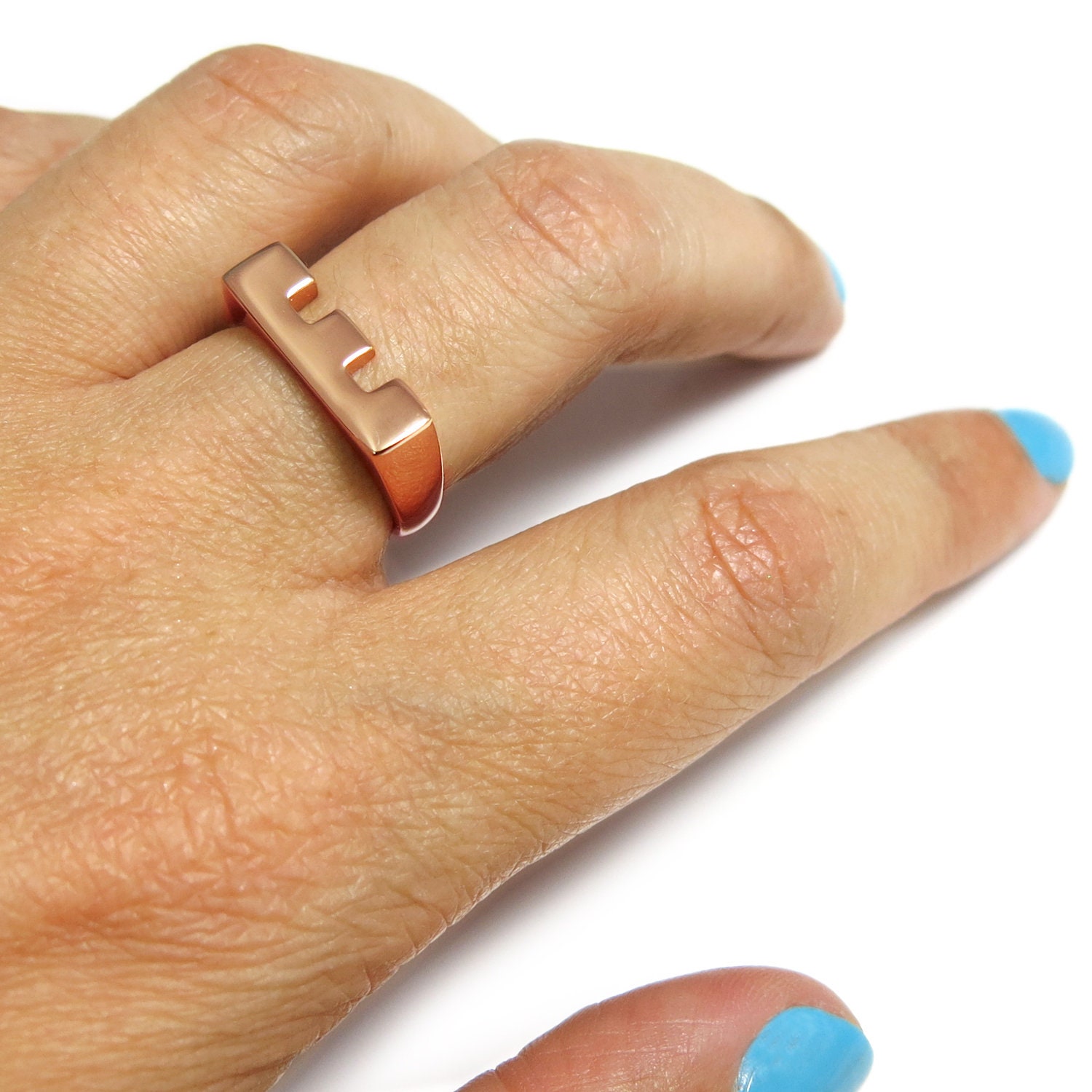 Initial Ring Rose Gold E Ring Initial Ring Women Custom | Etsy