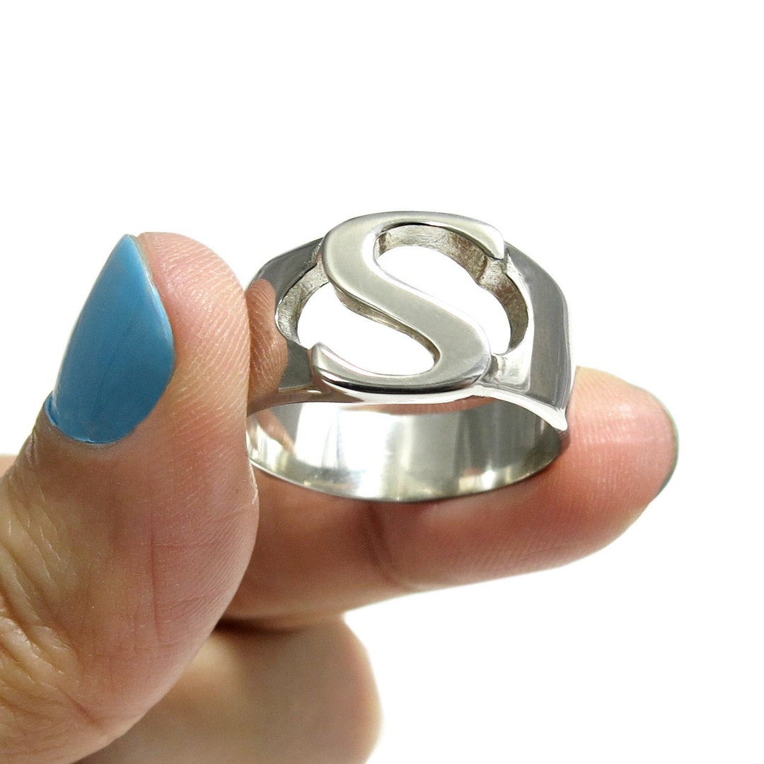 Silver Initial Ring, Letter Ring, Initial Ring, Initial Signet Ring ...
