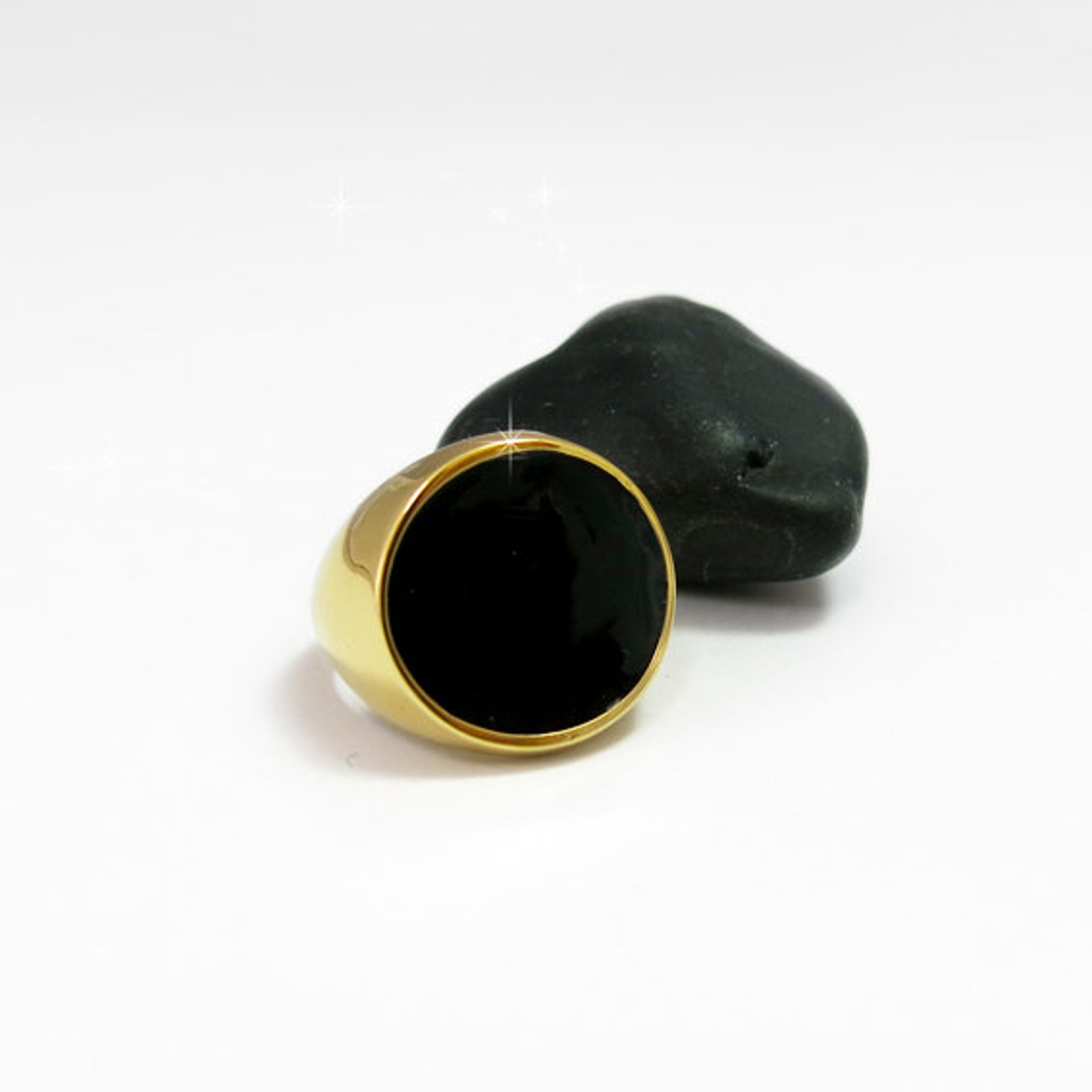 Signet Ring Black Round Ring Fashion Ring Gold and Black - Etsy