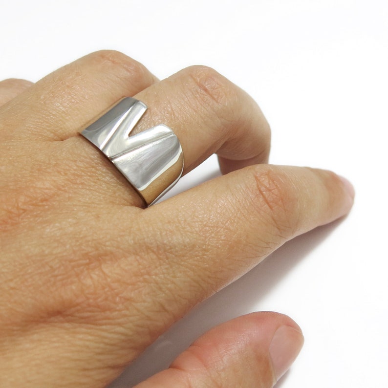 Letter Ring Alphabet Ring Chunky Ring White Gold Initial | Etsy