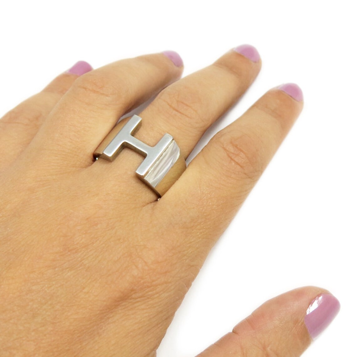 White Gold Initial Ring Signet Letter Ring Initial Jewelry | Etsy