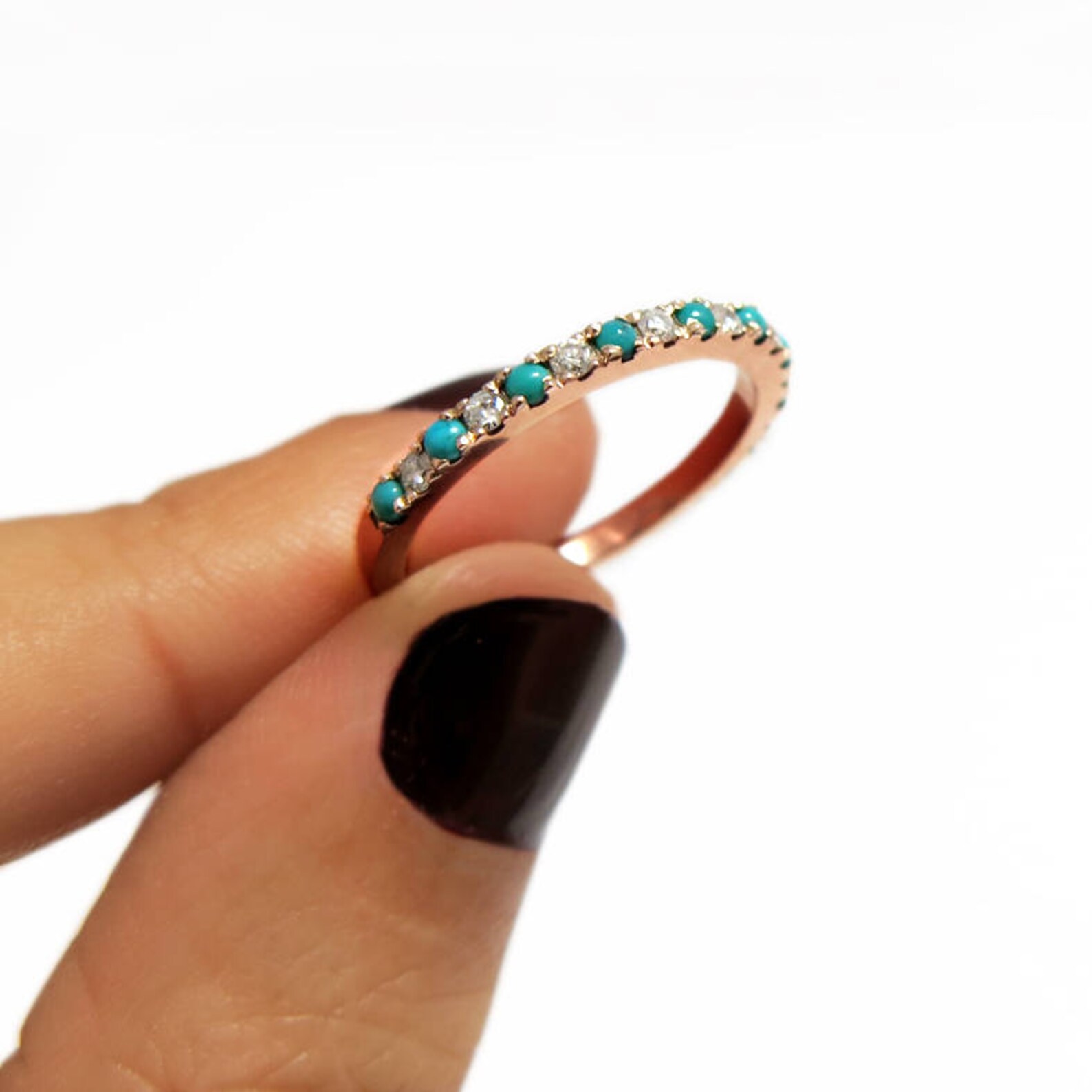 Turquoise Ring Rose Gold Gemstone Ring Anniversary Band | Etsy