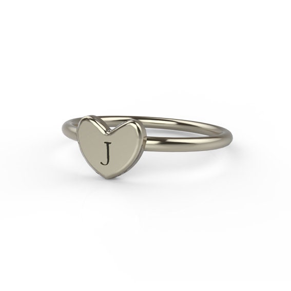 Gold Heart Ring Monogram Ring Love Ring Letter Ring | Etsy