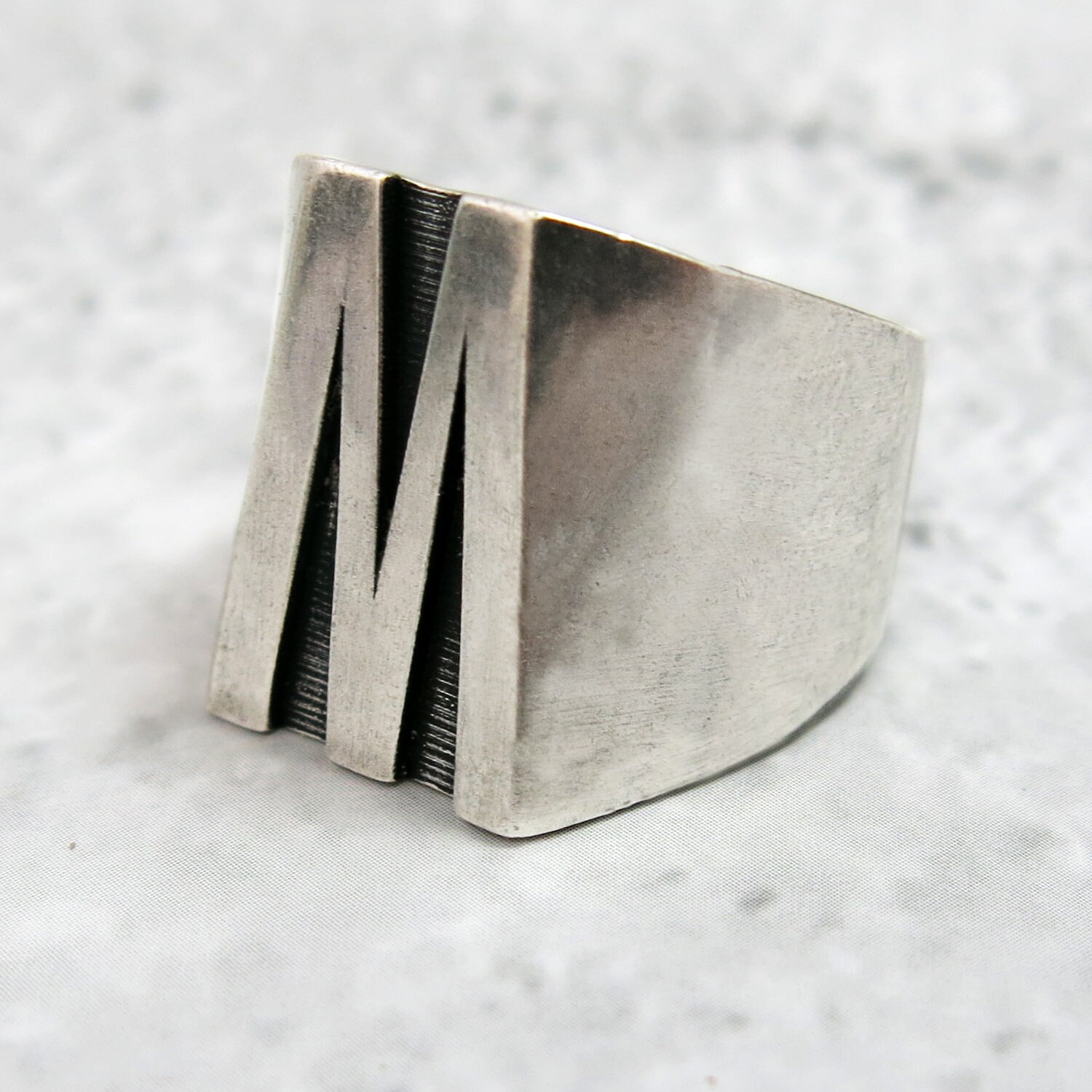 Initial Ring Silver Letter Ring Chunky Initial Ring M Ring | Etsy