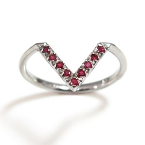 Gold V Ring, Ruby Ring, Chevron Ring, Curved Band, Unique Wedding Band ...
