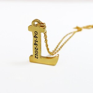 Gold Initial Necklace, Engraved Initial Necklace, Personalized Initial ...