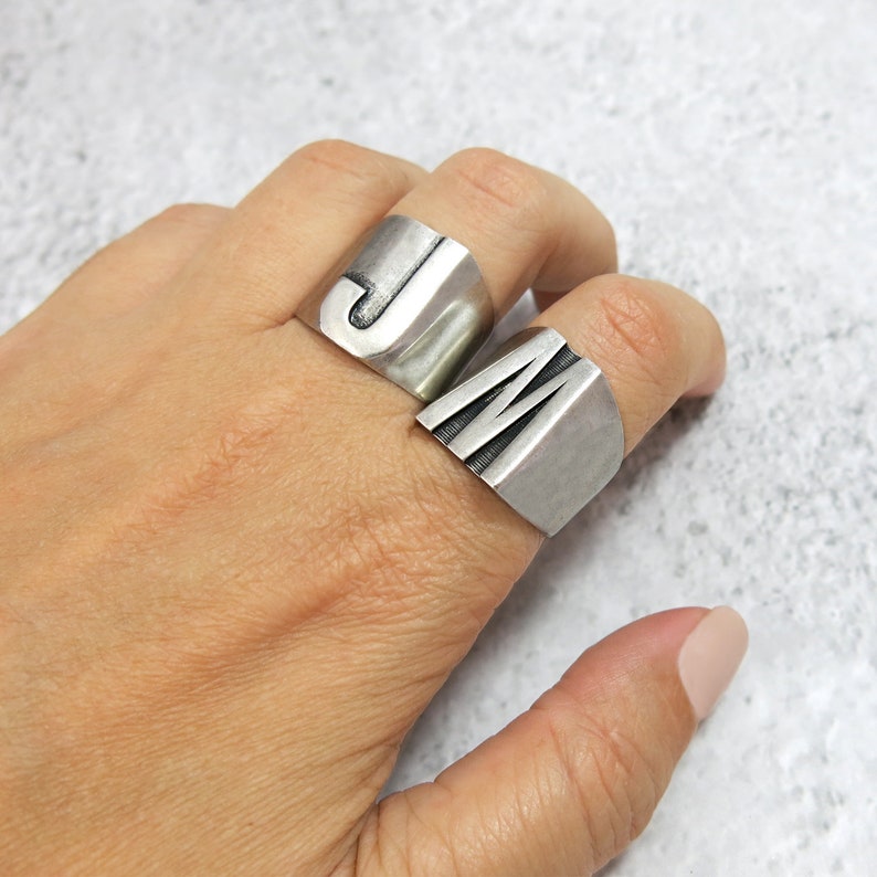 Initial Ring Silver Letter Ring Chunky Initial Ring M Ring - Etsy