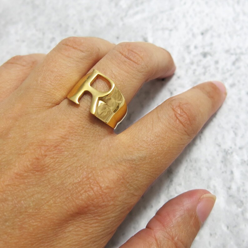 Initial Gold Ring Gold Letter Ring R Ring Personalized | Etsy