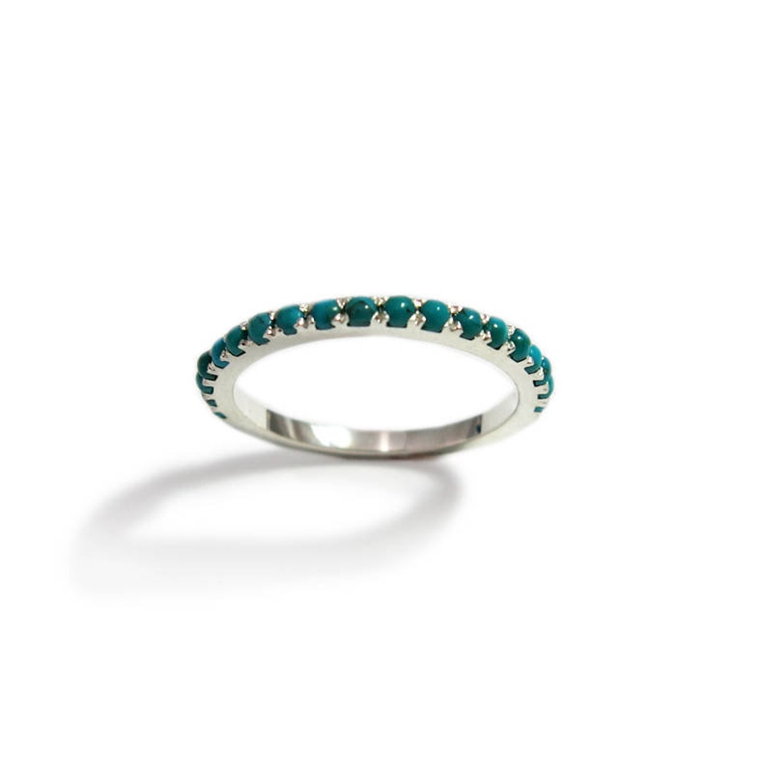 Stackable Wedding Ring, Turquoise Ring, Silver Boho Ring, Stackable ...