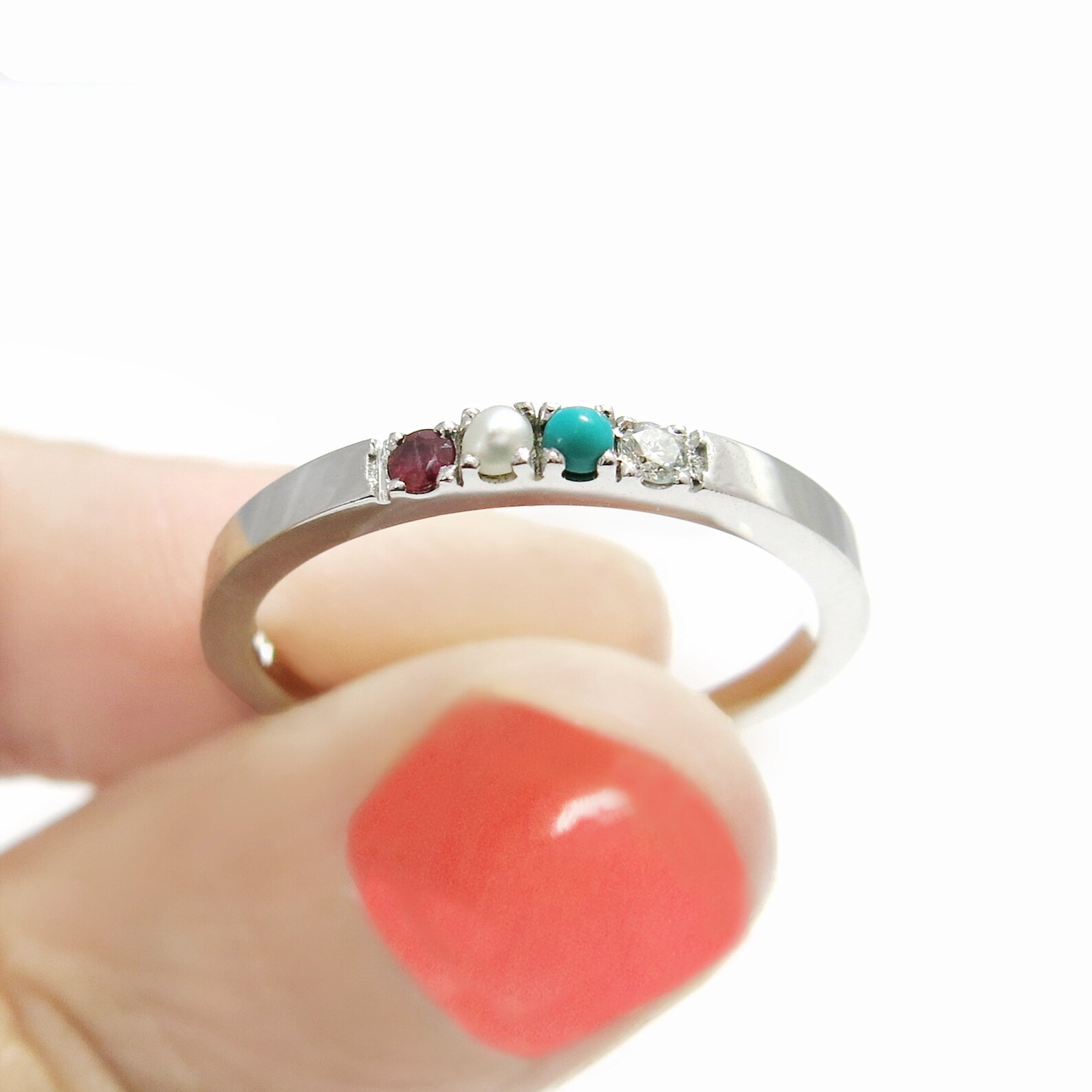 Stackable Birthstone Ring Gold Birthstone Ring 4 Birthstone | Etsy