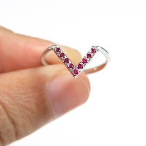 Gold V Ring, Ruby Ring, Chevron Ring, Curved Band, Unique Wedding Band ...