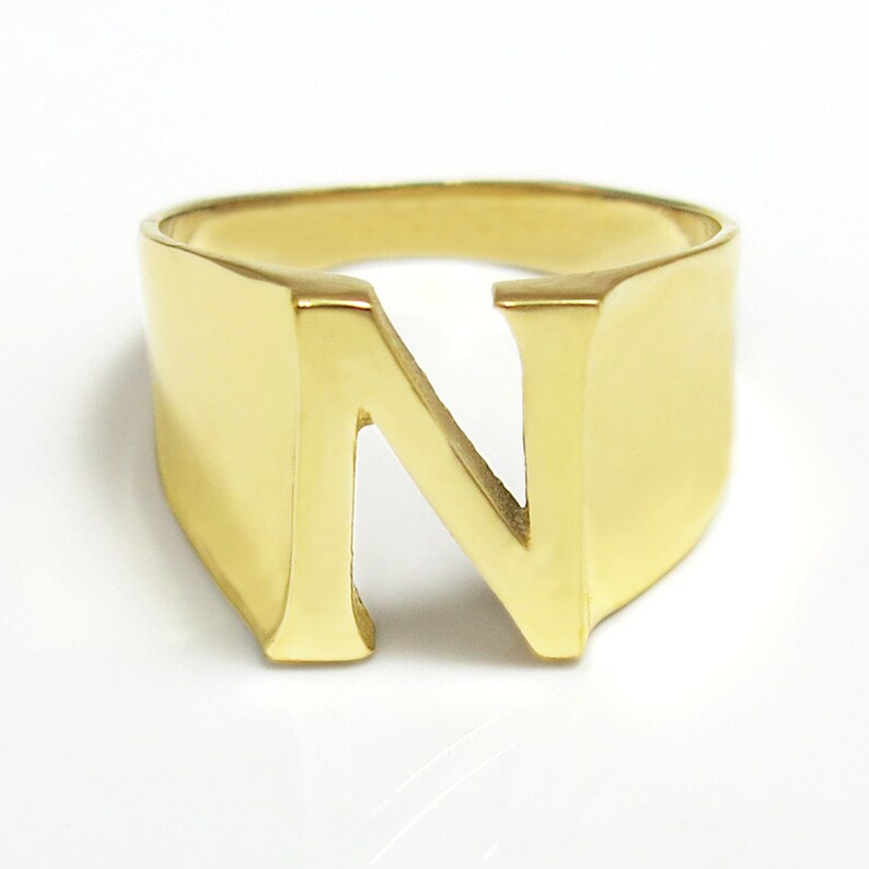 Gold Initial Ring Letter Ring Custom Initial Ring N Ring - Etsy