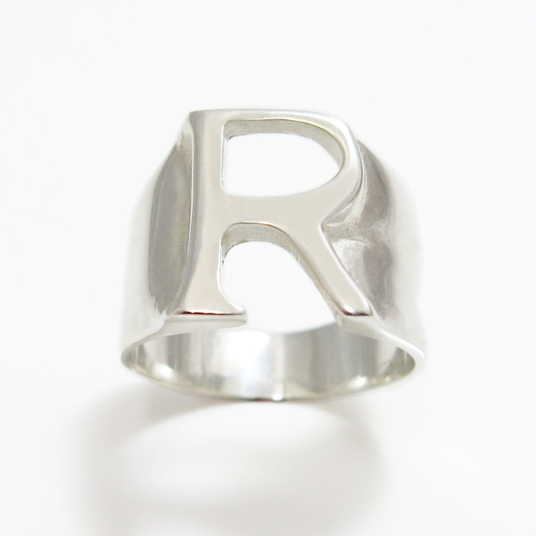 Silver Initial Ring, Silver Letter Ring, R Ring, Initial Jewelry ...