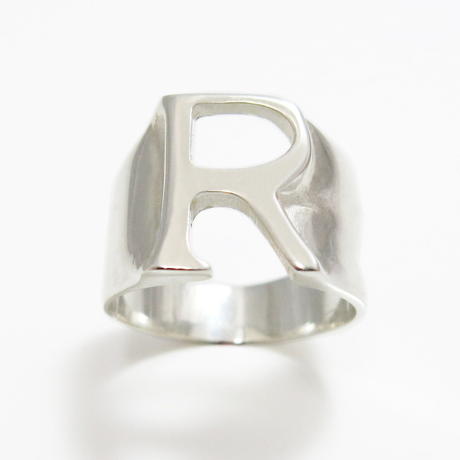 Silver Initial Ring Silver Letter Ring R Ring Initial - Etsy