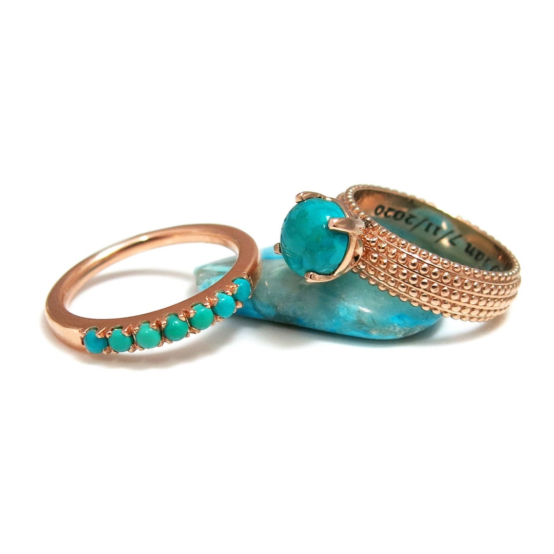Boho Turquoise Rings, Turquoise Ring Set, Rose Gold Turquoise Ring ...