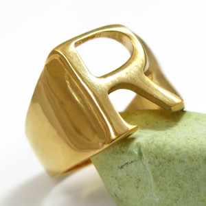 Initial Gold Ring, Gold Letter Ring, R Ring, Personalized Ring, Unisex ...