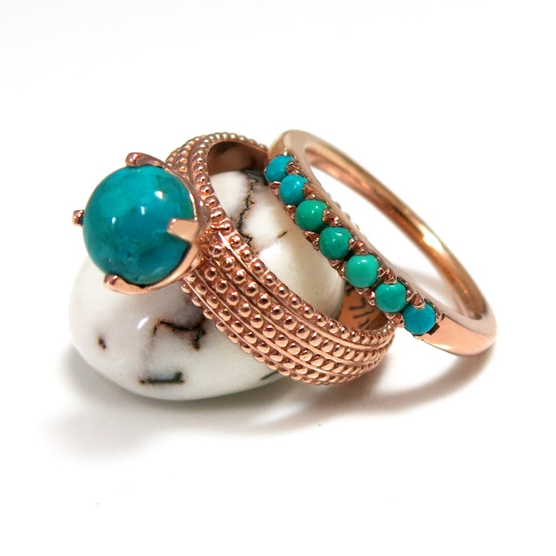 Turquoise Ring Set Boho Wedding Rings Turquoise Wedding Ring | Etsy