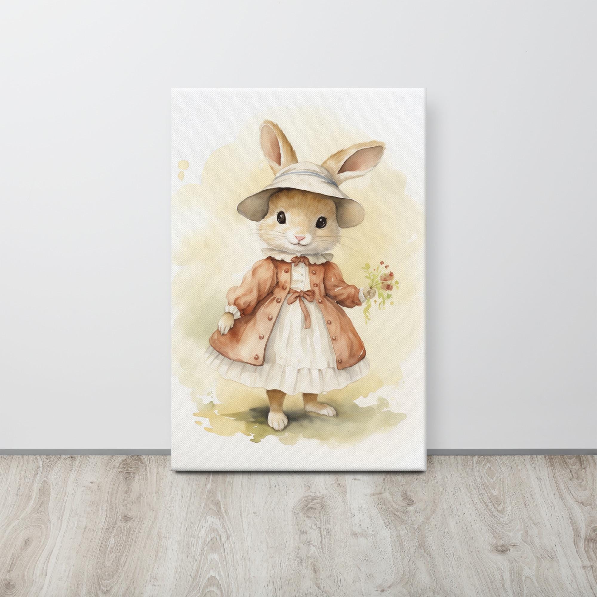 Cottagecore Bunny Wall Art. Rabbit Vintage Dress. Woodland Animal Decor ...