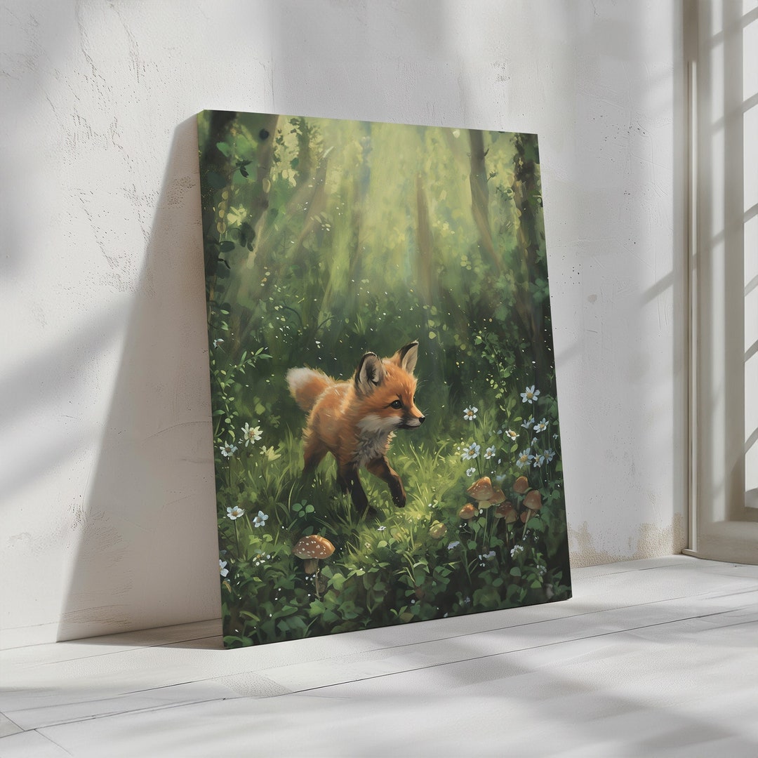 Young Fox Canvas for Forest Nursery. Kids Woodland Bedroom Decor ...