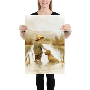 Young Boy & Puppy Poster. Wall Decor for Young Boys Bedroom, Nursery ...