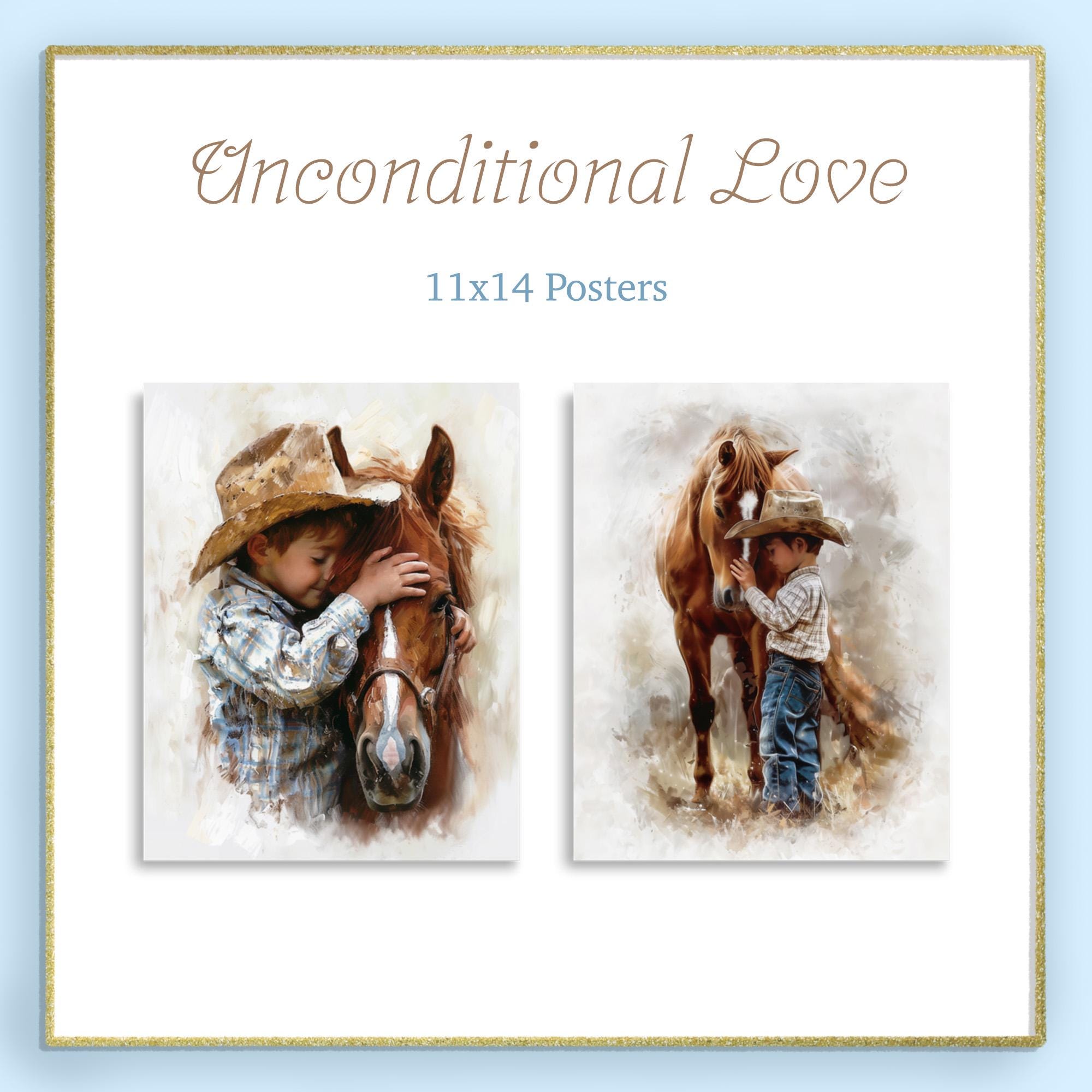 Set of Country Western Posters. Cowboy & Horse Paintings. Southern ...