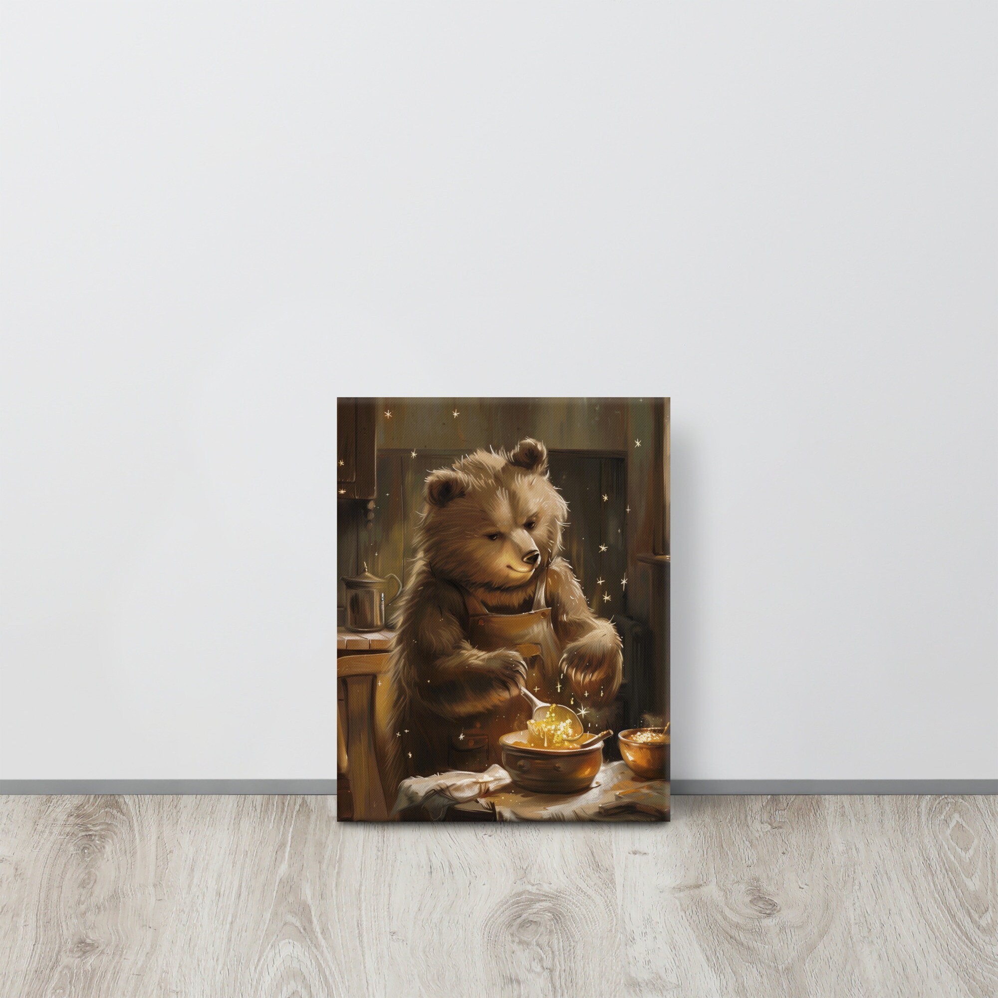 Mama Bear in Kitchen Making Golden Porridge Canvas. Nursery Bedroom ...