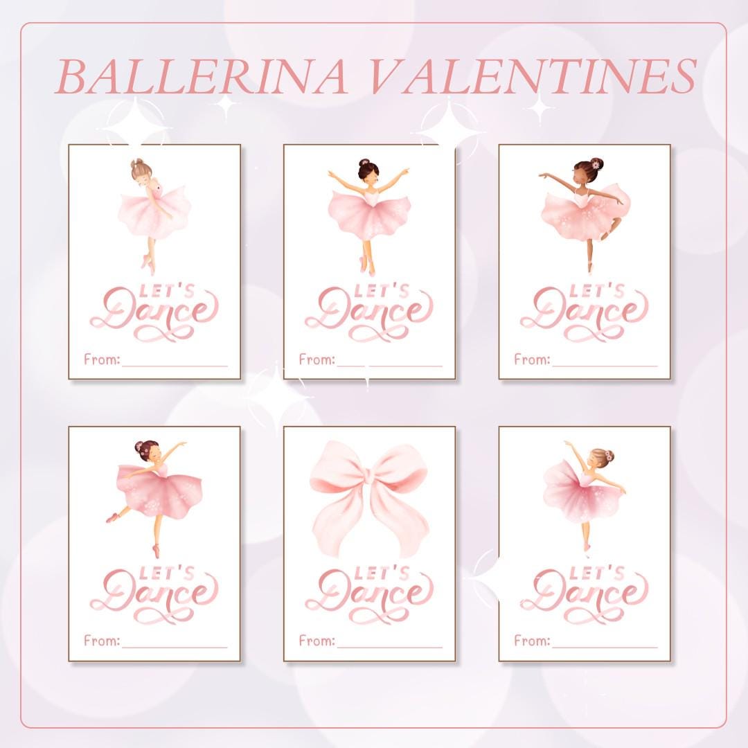 Ballerina Valentine Cards Digital Download. 12 Printable Ballet ...