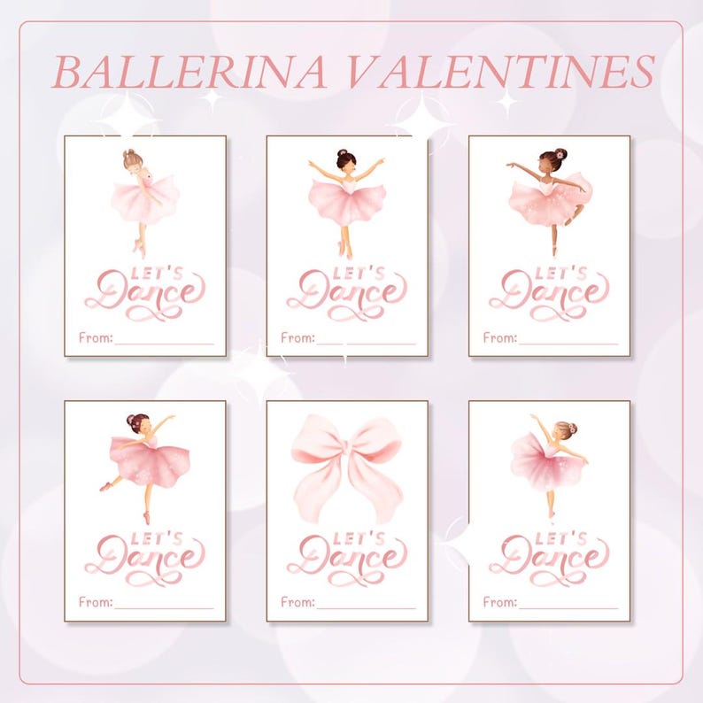 Ballerina Valentine Cards Digital Download. 12 Printable Ballet ...