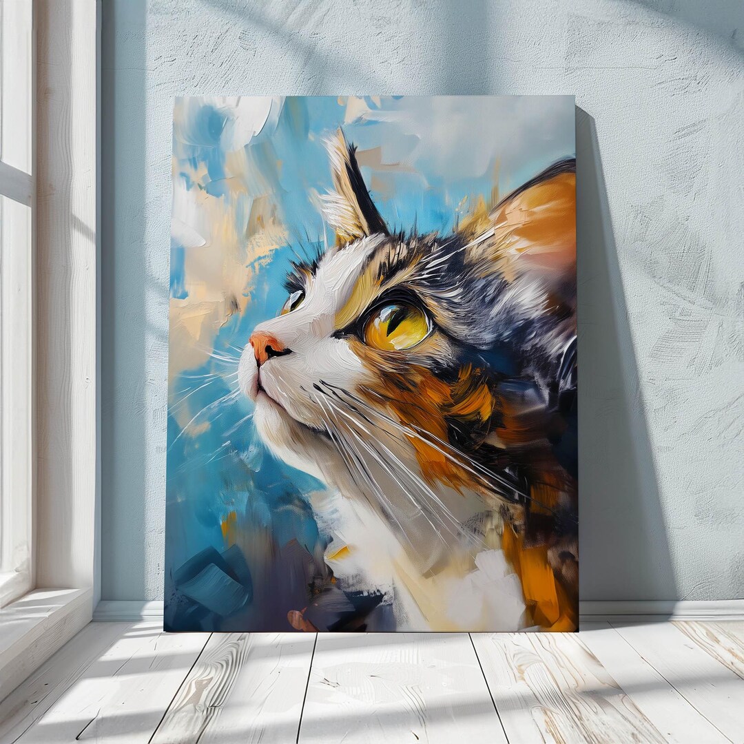 Calico Cat Canvas. Colorful Cat Portrait Wall Art. Cat Lover Home Decor ...