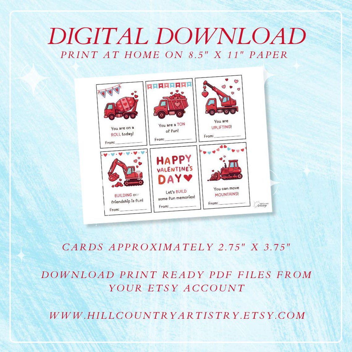 Construction Valentine's Day Cards for Kids. Instant Download! Set of 6 ...