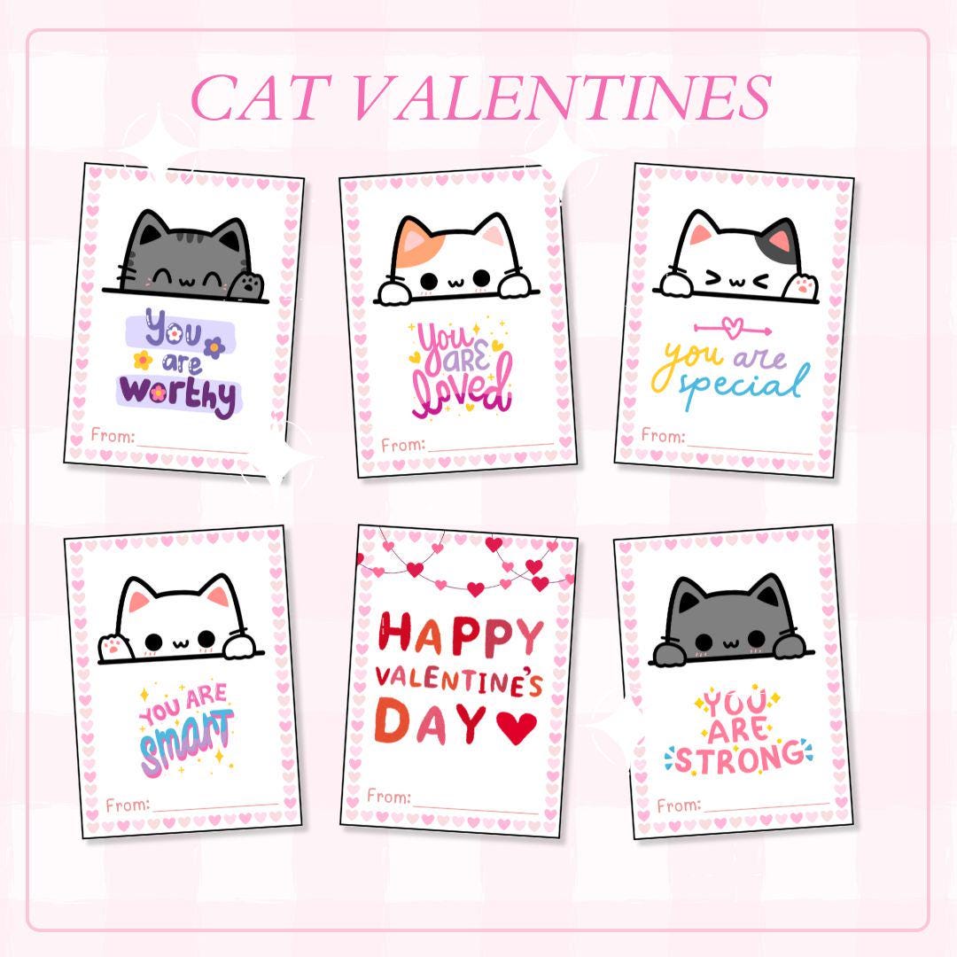 Cute Cat Valentines Day Cards With Uplifting Messages for Kids ...