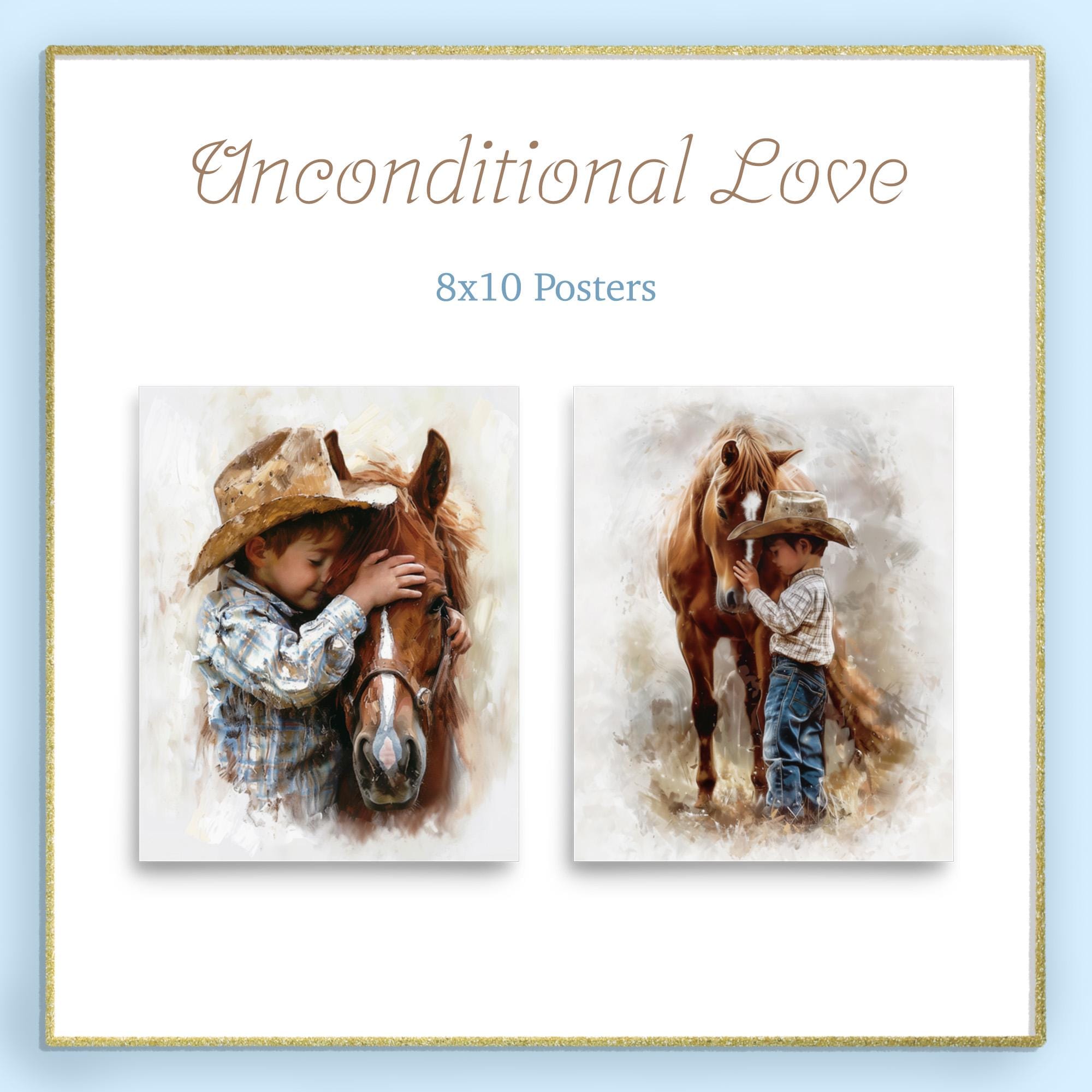 Set of Country Western Posters. Cowboy & Horse Paintings. Southern ...